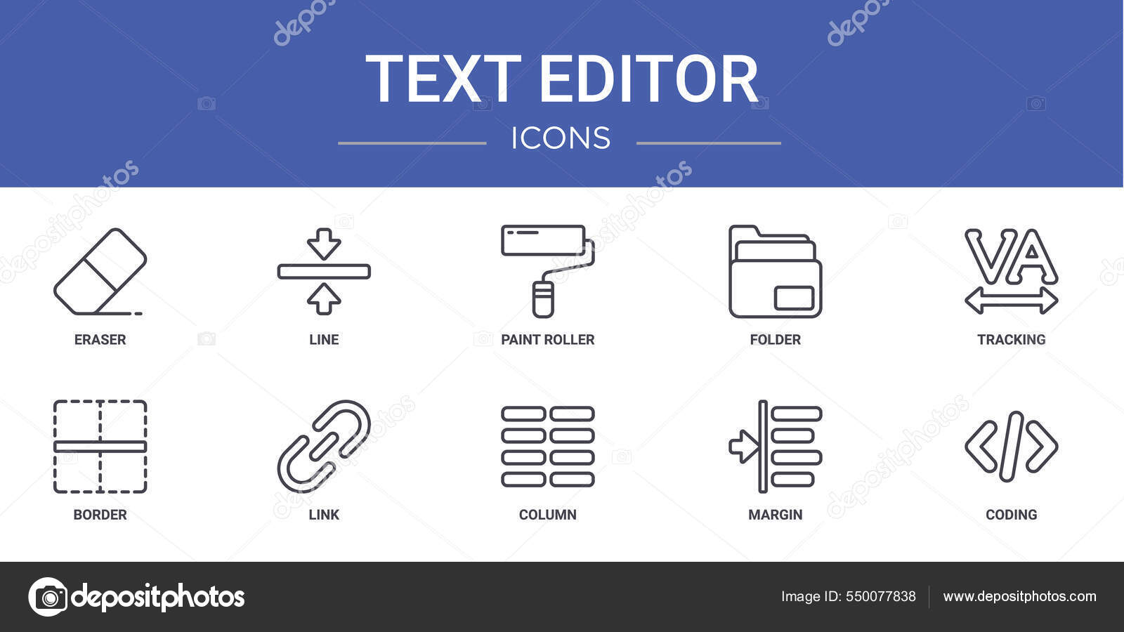Set Outline Web Text Editor Icons Eraser Line Paint Roller Stock Vector Image by ©free-download ...