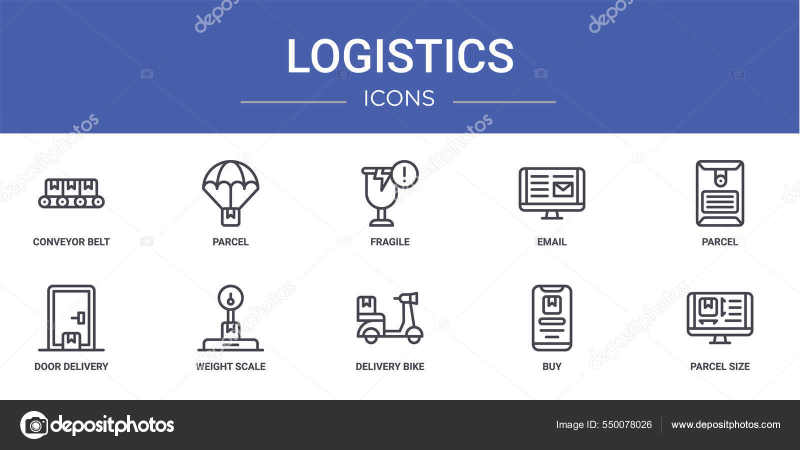 Conjunto Iconos Logística Web Esquema Tales Como Cinta Transportadora ...