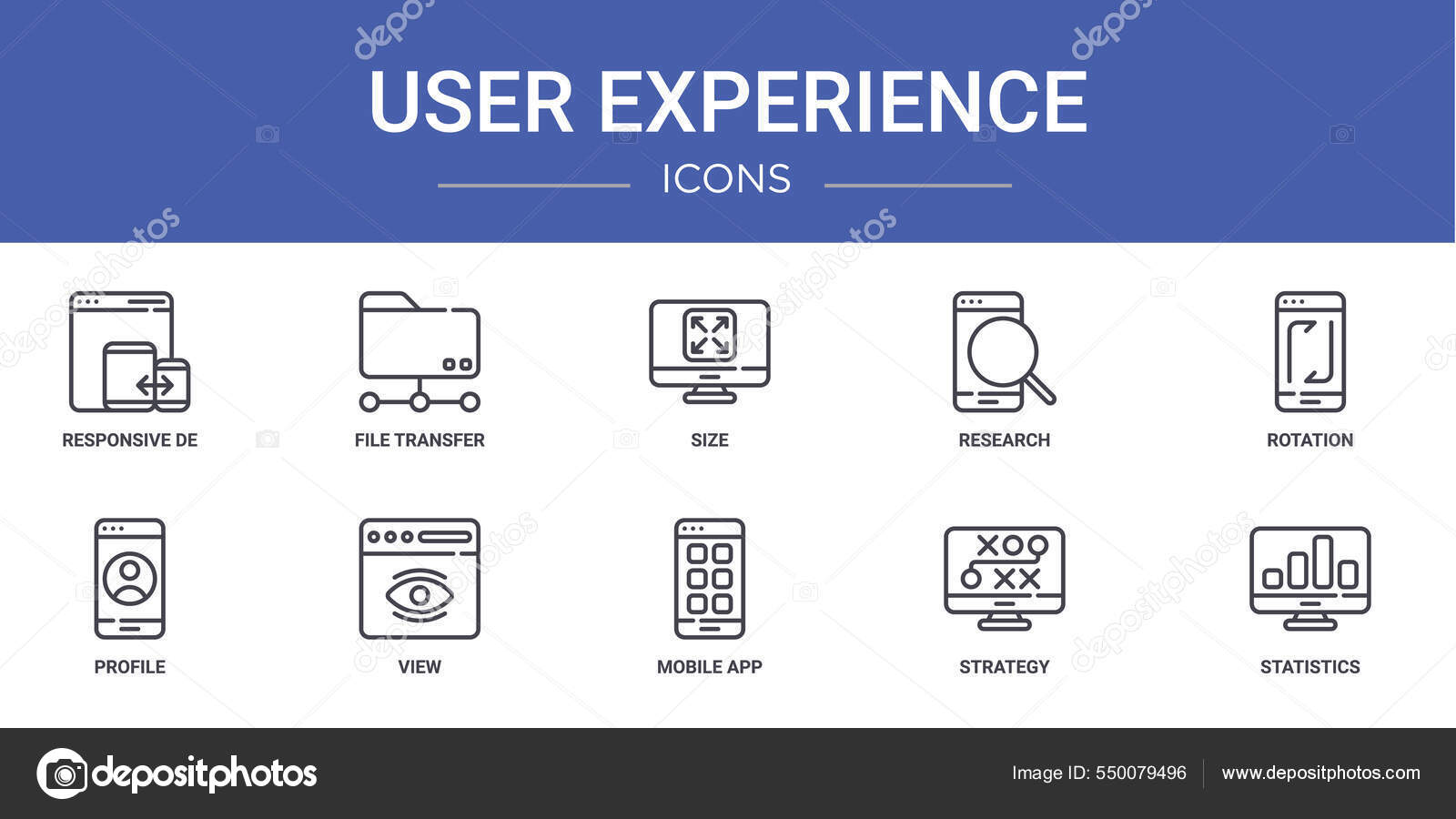Set Outline Web User Experience Icons Responsive File Transfer Size ...