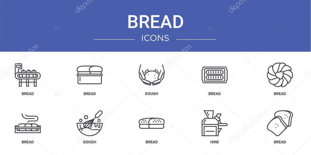 conjunto de 10 iconos de pan web esquema tales como pan, pan, masa, conos de vectores de masa ...