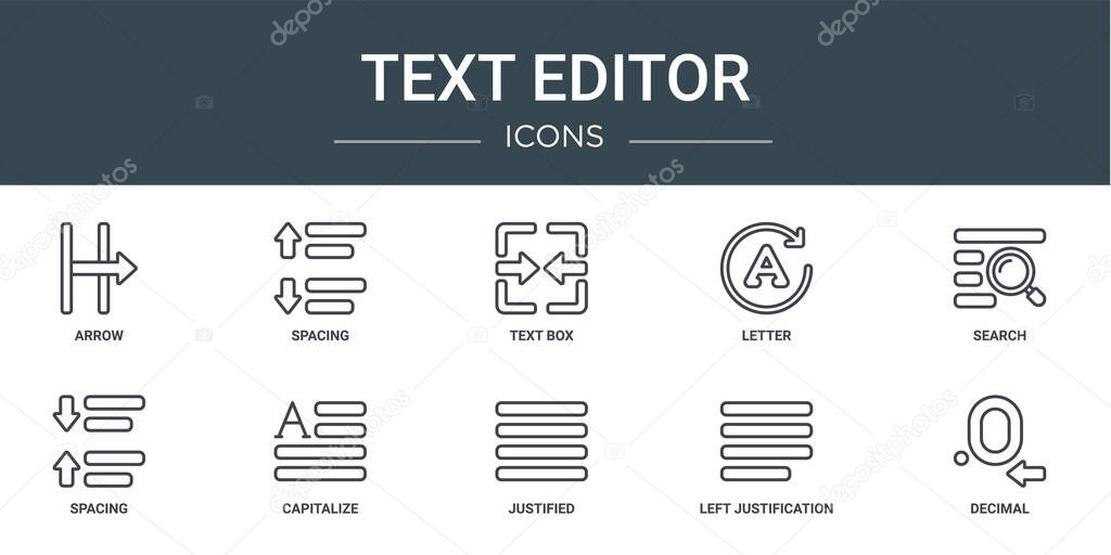 conjunto de 10 iconos del editor de texto web esquema como flecha ...