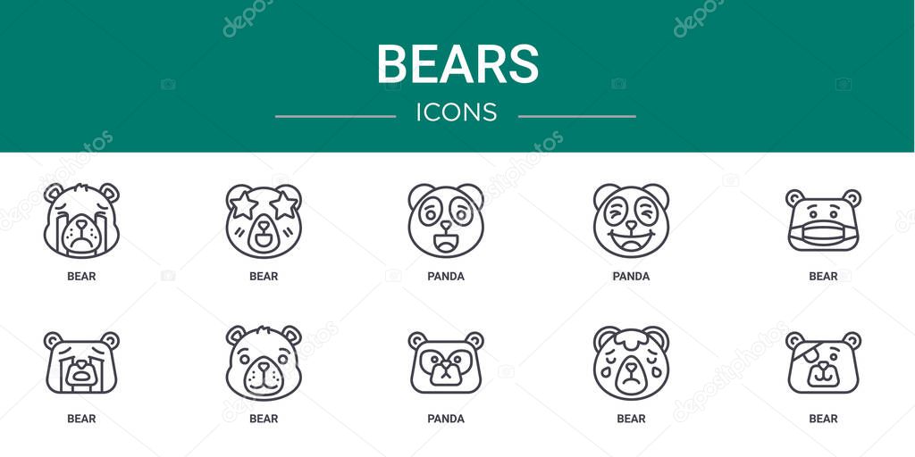 conjunto de 10 esquemas web osos iconos como oso, oso, panda, panda ...