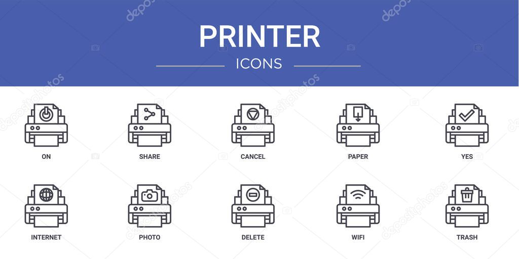 conjunto de 10 iconos de la impresora web esquema, tales como on ...