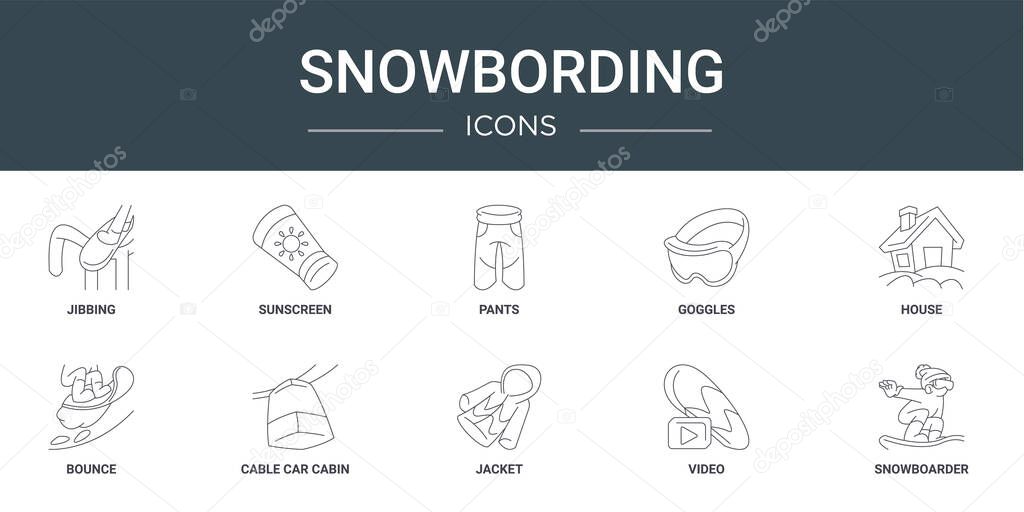 conjunto de 10 iconos contorno web snowbording tales como jibbing ...
