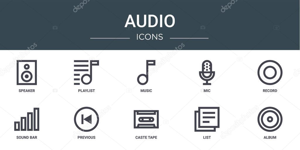 conjunto de 10 iconos de audio web esquema como altavoz, lista de ...