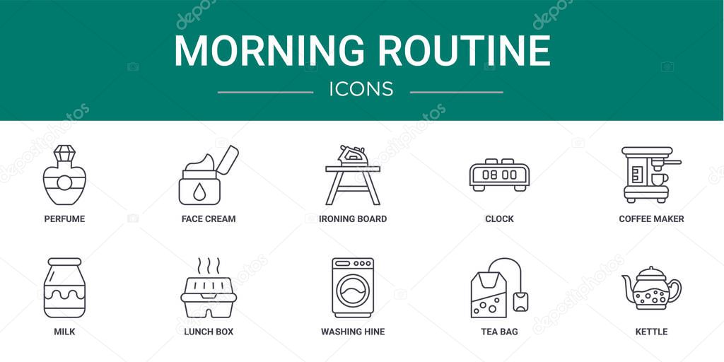 conjunto de 10 iconos de rutina de la mañana web esquema tales como ...