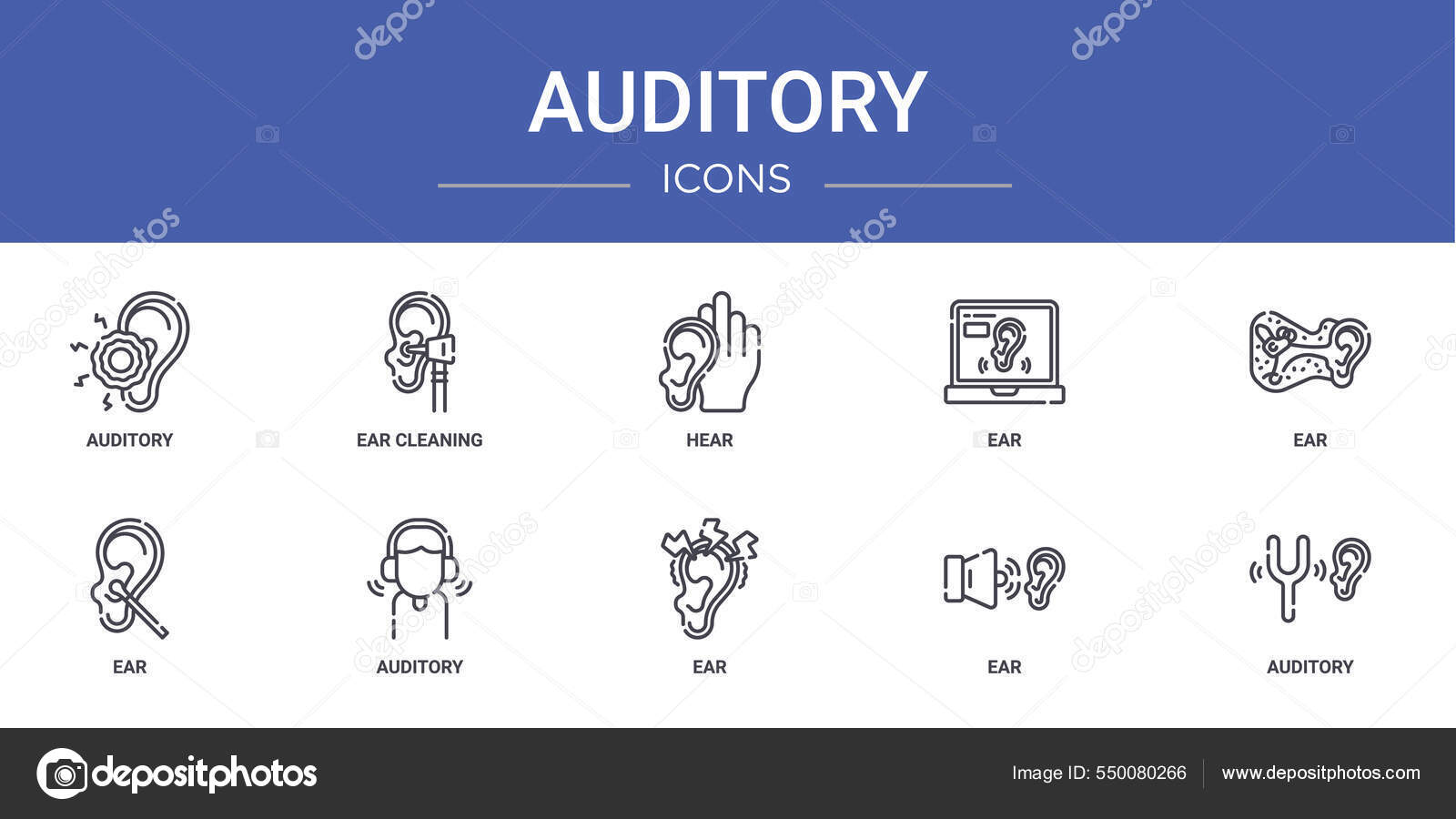 Set Outline Web Auditory Icons Auditory Ear Cleaning Hear Ear Stock ...