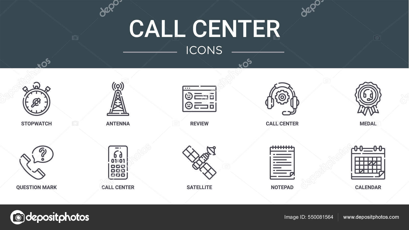 Conjunto Iconos Del Centro Llamadas Web Contorno Como Cronómetro Antena ...