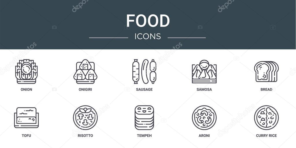 conjunto de 10 iconos de la alimentación web esquema tales como cebolla ...