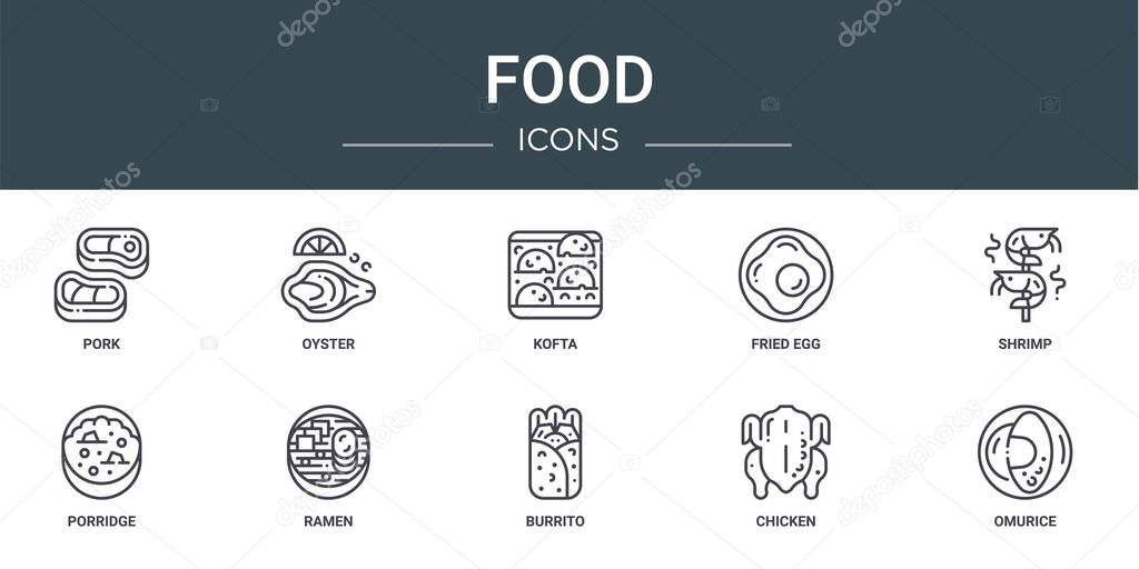 conjunto de 10 iconos de la alimentación web esquema como cerdo, ostra ...