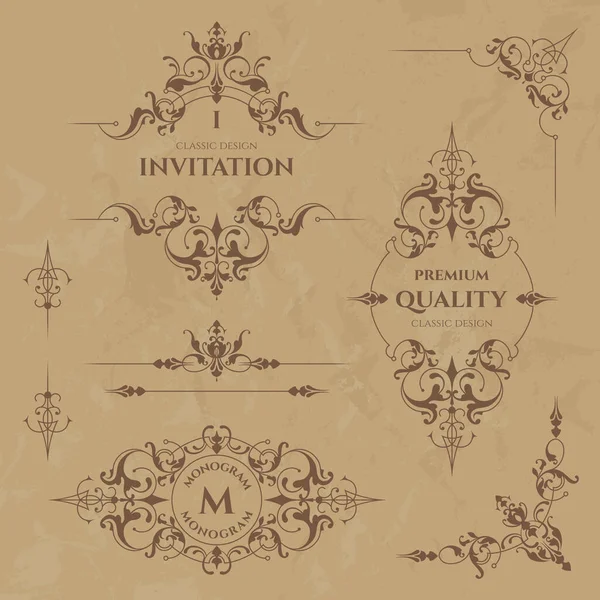 Set of monograms and borders. Graphic design pages. Stock Vector Image ...