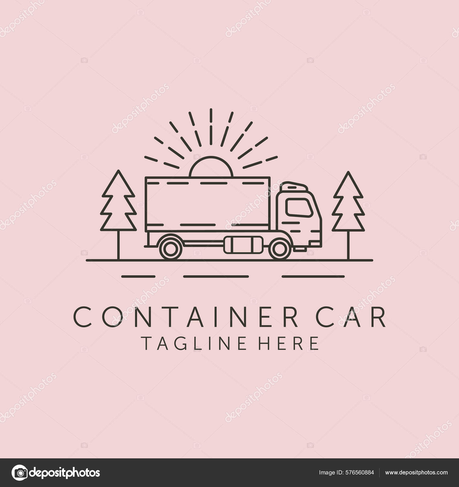 Container Car Sunburst Line Art Logo Vector Symbol Illustration Design ...