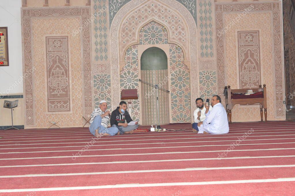 Cairo, Egypt, May 13 2021. Egyptian Muslims perform first Eid prayers ...