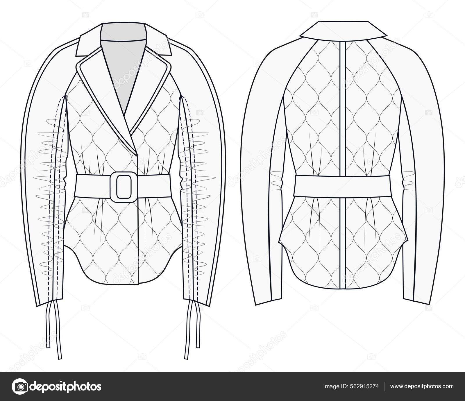 Women Jacket Fashion Flat Technical Drawing Template Coat Fashion