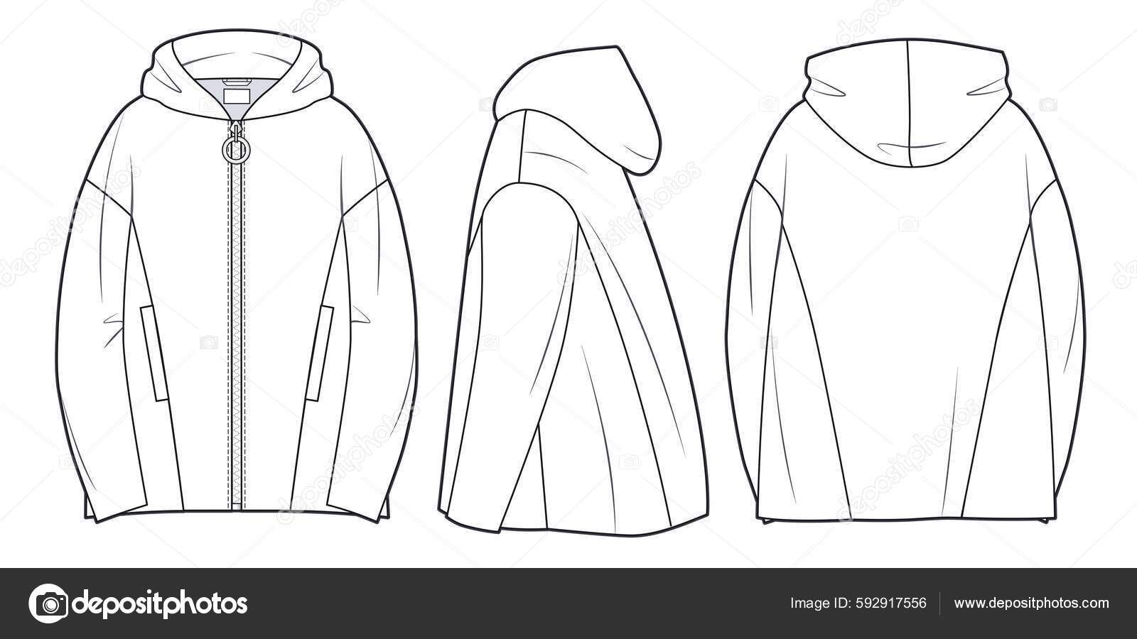 Zip Hooded Coat Technical Fashion Illustration Oversized Long Sleeves ...