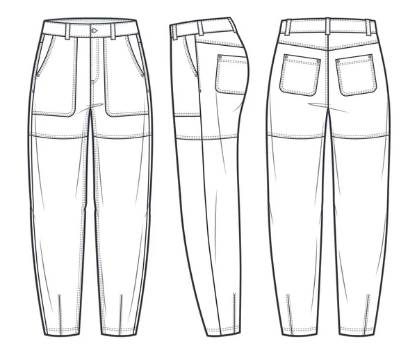Cargo Pants Teknik Fashion Illustration Jeans Pants Mode Datar Gambar