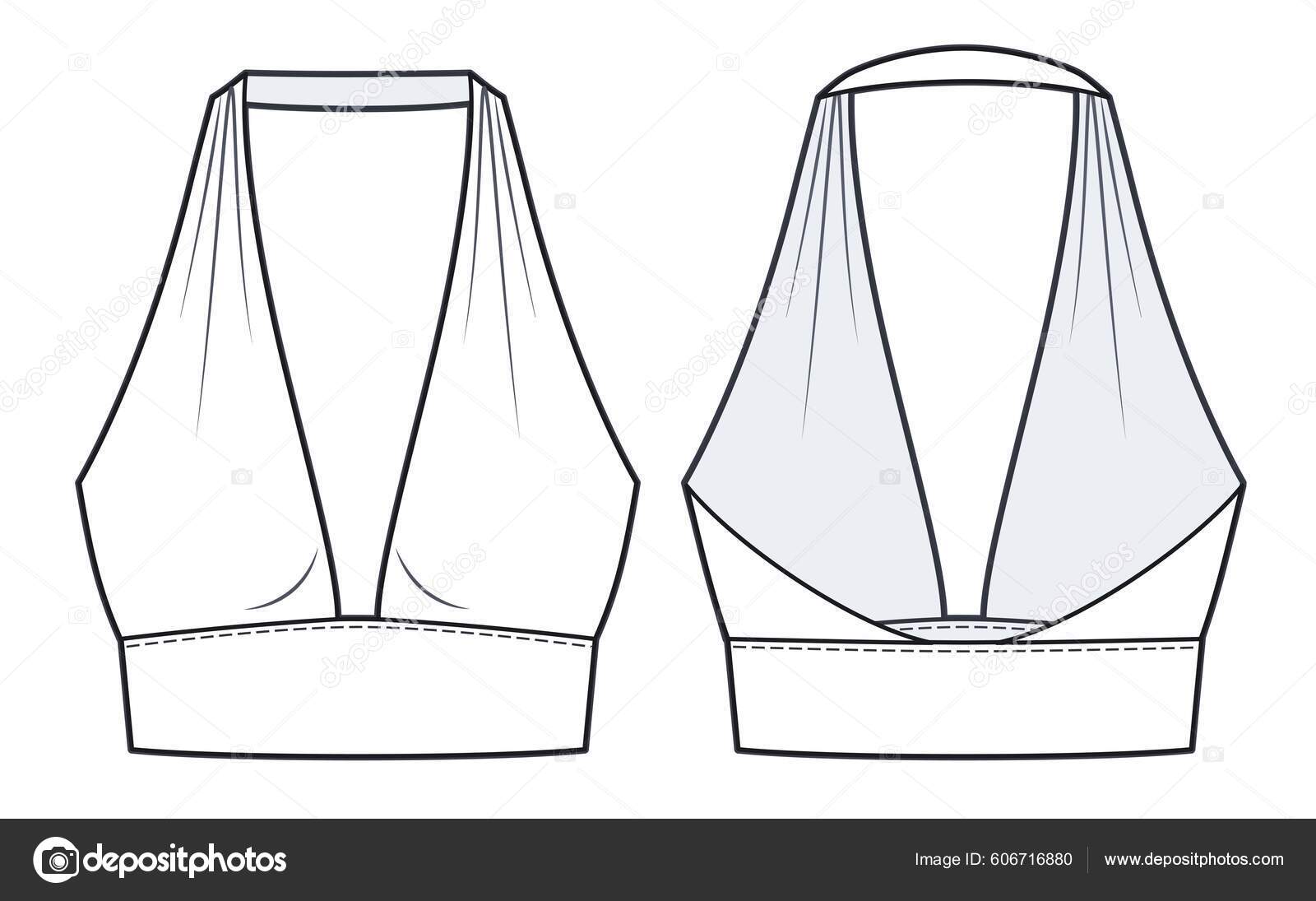 Women's Top Fashion Flat Sketch Template Cropped Top Technical Fashion ...