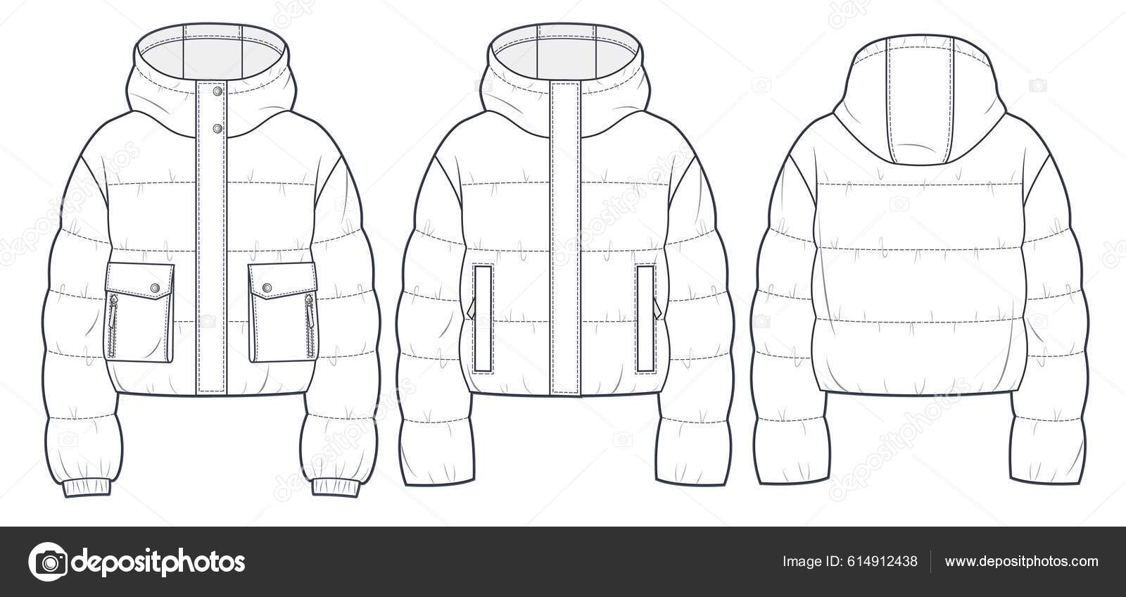 Hooded Puffer Jacket Technical Fashion Illustration Cropped Jacket
