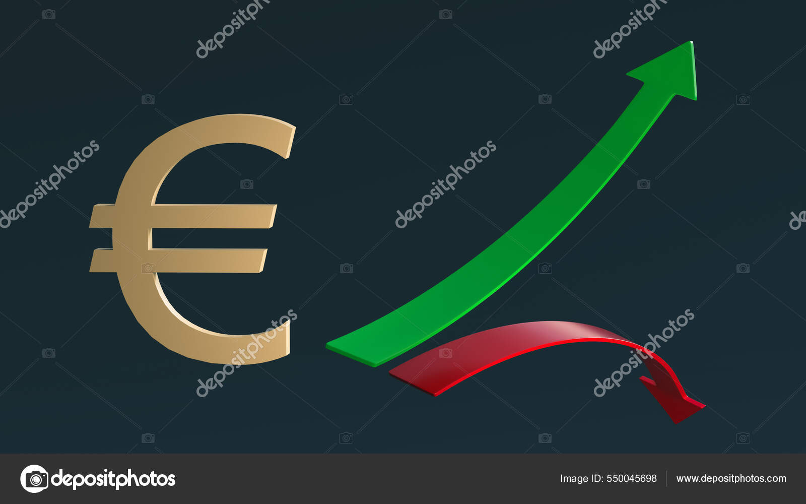 Gold Plated Euro Symbol Stands Front Two Arrows Green One Stock Photo ...