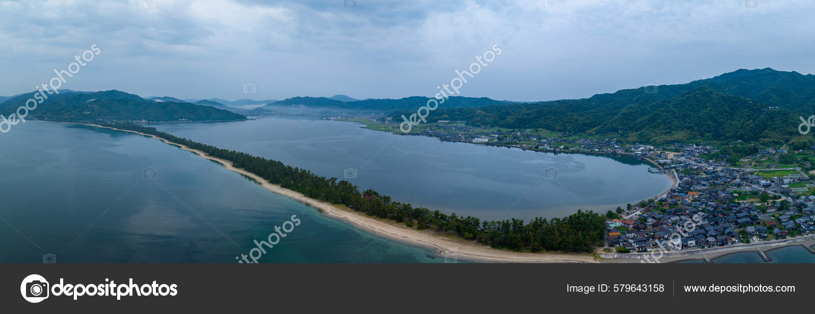 Panoramic Aerial View Amanohashidate Sandbar Northern Kyoto High ...