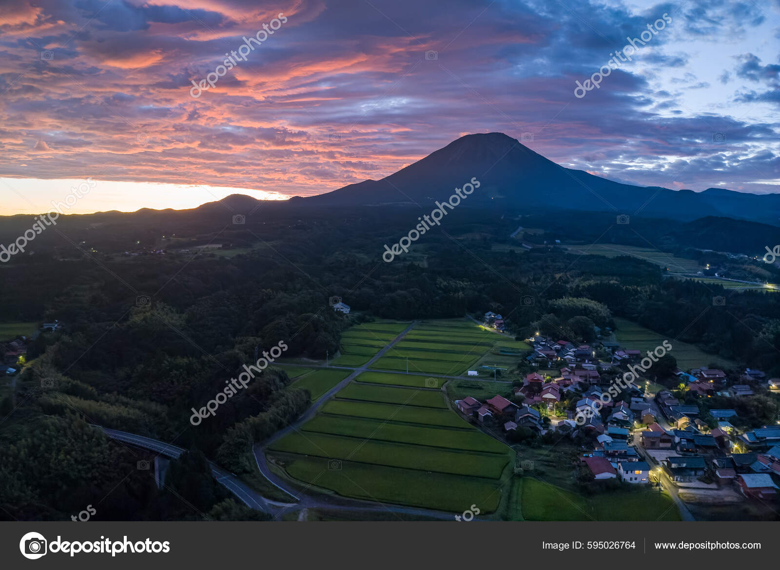 Small Rural Village Foothills Daisen Dramatic Sunrise Clouds High ...