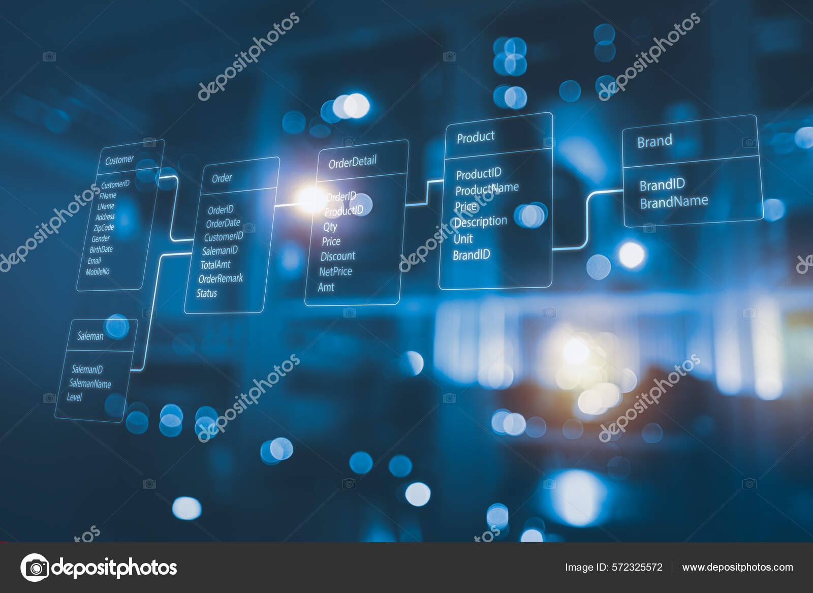 Relational Database Tables Server Room Datacenter Background Concept ...
