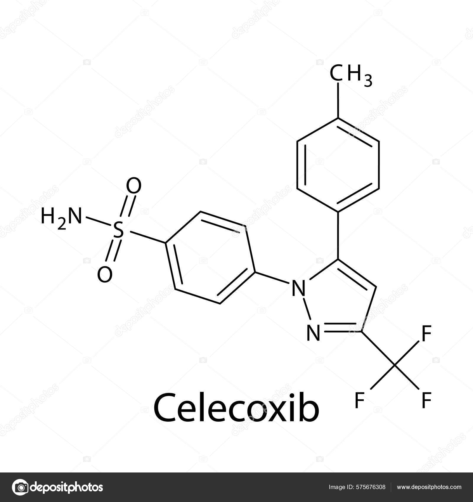 Celecoxib Molecular Structure Flat Skeletal Chemical Formula Nsaid Drug ...