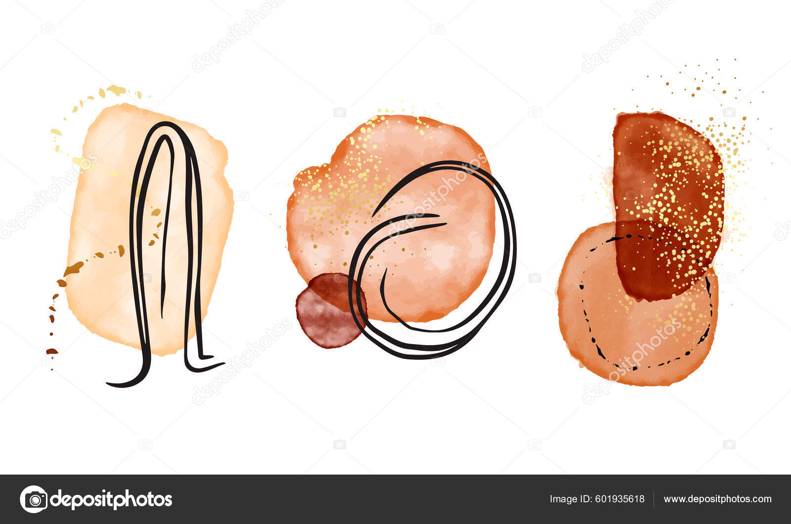 Watercolor Abstract Ink Blob Painting Brown Neutral Color Rounded Logo ...