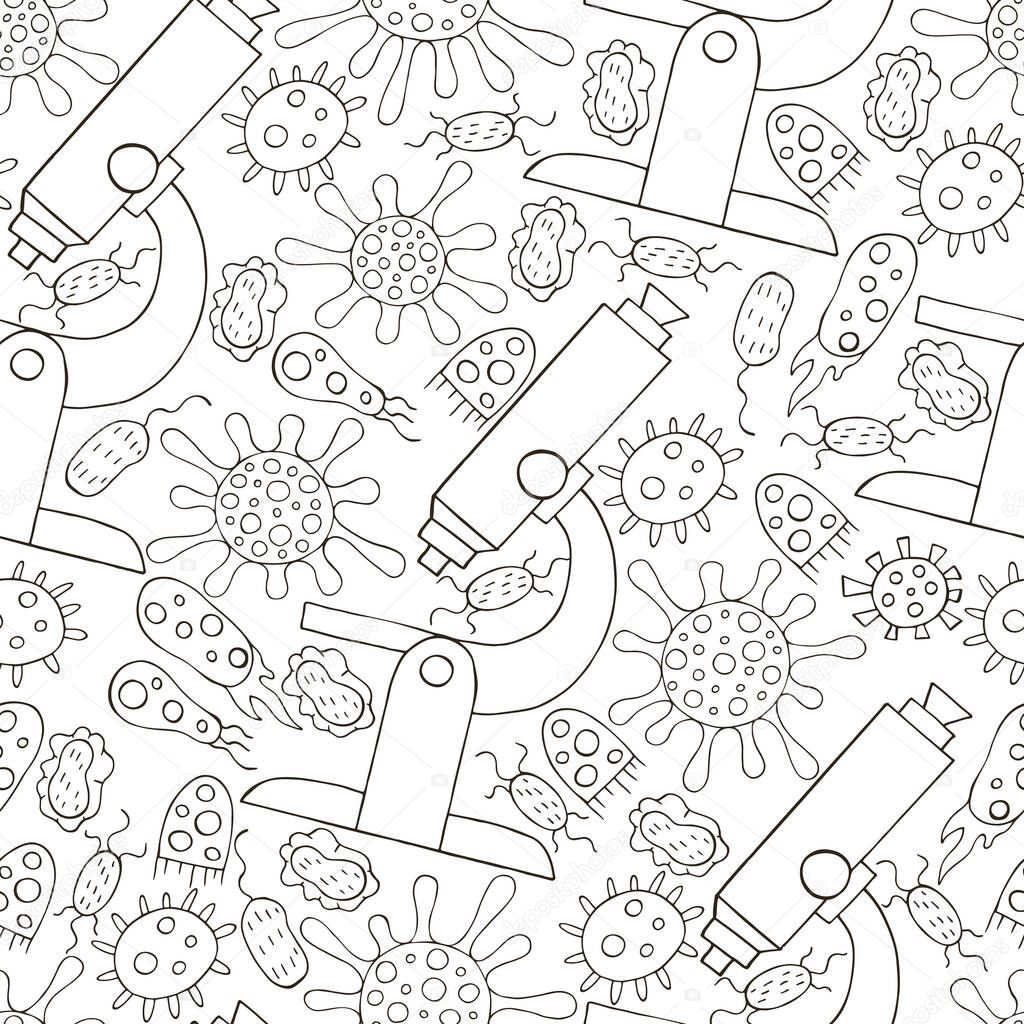 Bacterias y microbios sin costura. Búsqueda de virus, microscopio ...