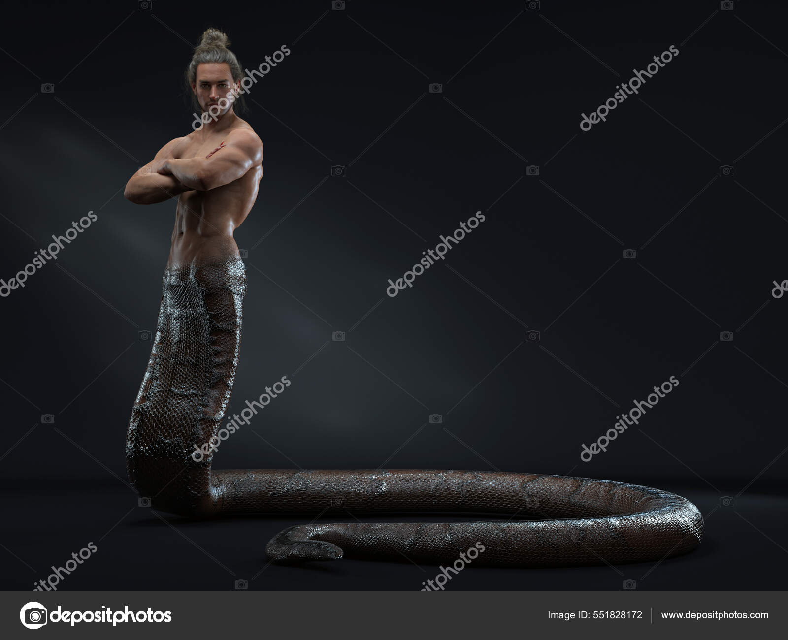 Render Una Criatura Híbrida Hombre Serpiente Mitad Serpiente Mitad ...