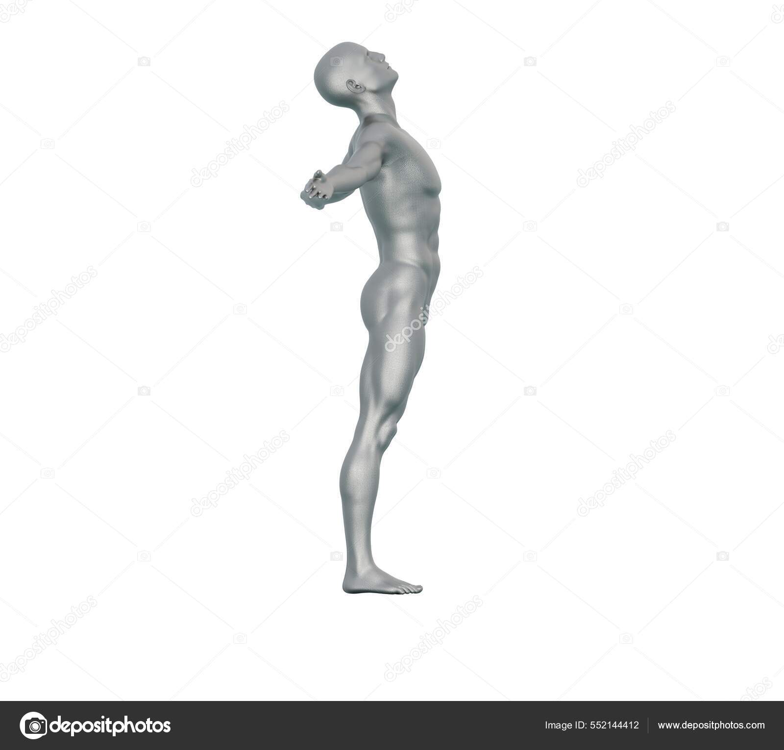 Render Portrait Silver Metal Texture Male Character Acting Posing His ...