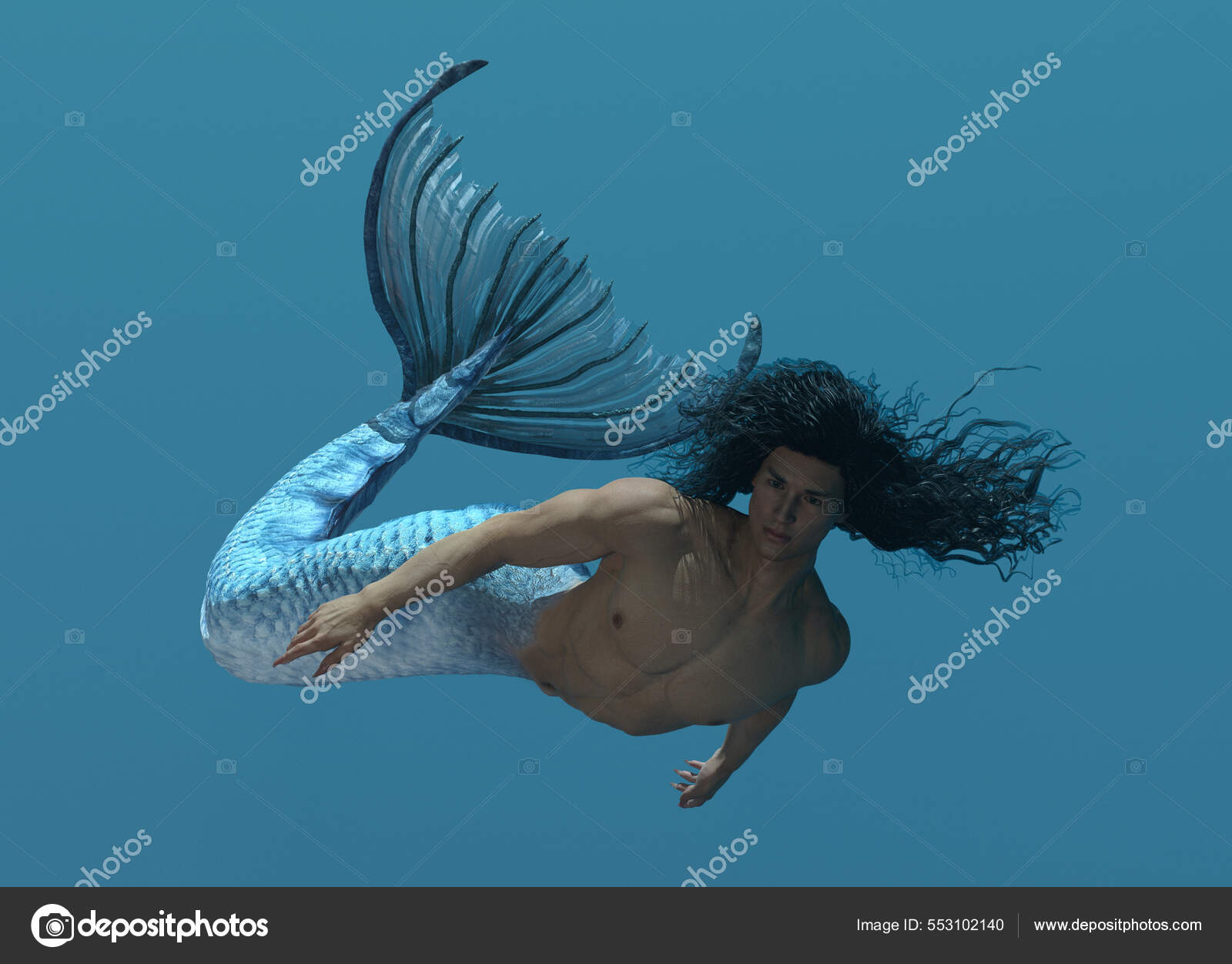 Render Merman Creature Swimming Sea — Stock Photo © treetons #553102140