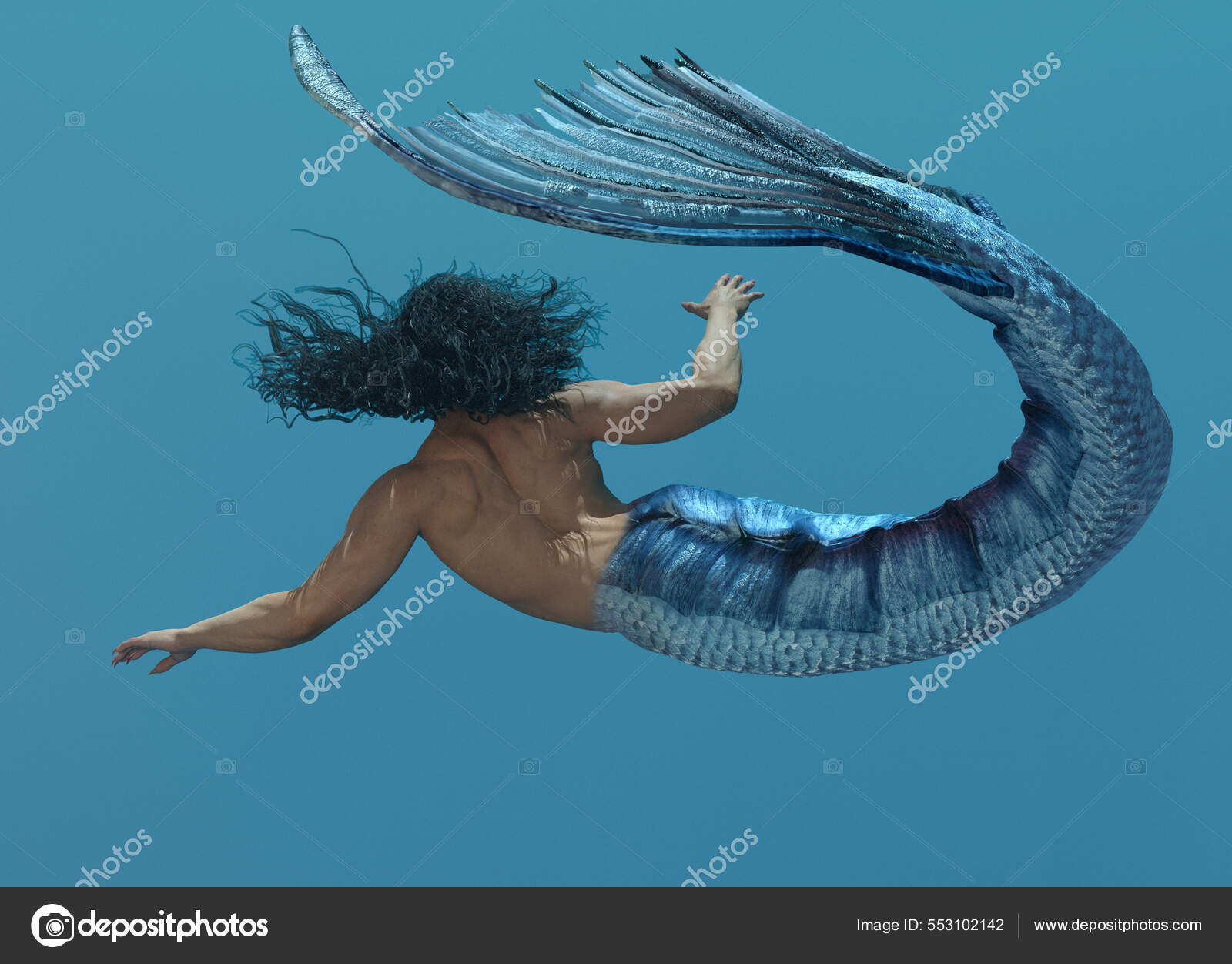 Render Merman Creature Swimming Sea Stock Photo by ©treetons 553102142