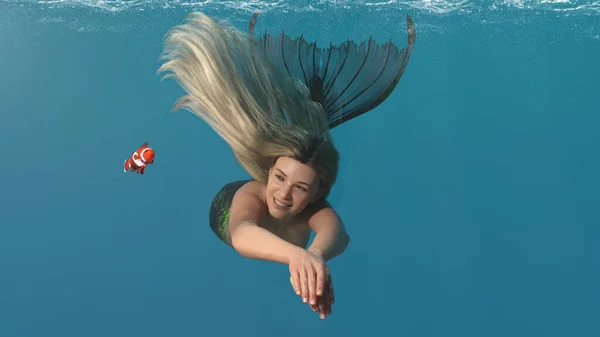 Render Merman Creature Swimming Sea Stock Photo by ©treetons 553102142