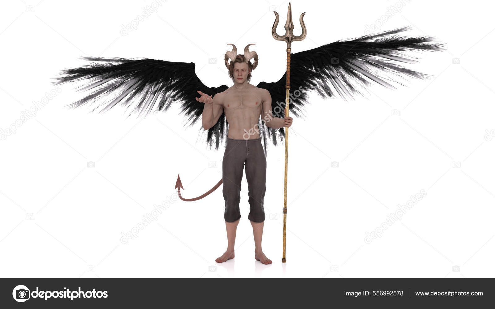 Render Male Devil Character Wings Trident Horror Creature Character ...