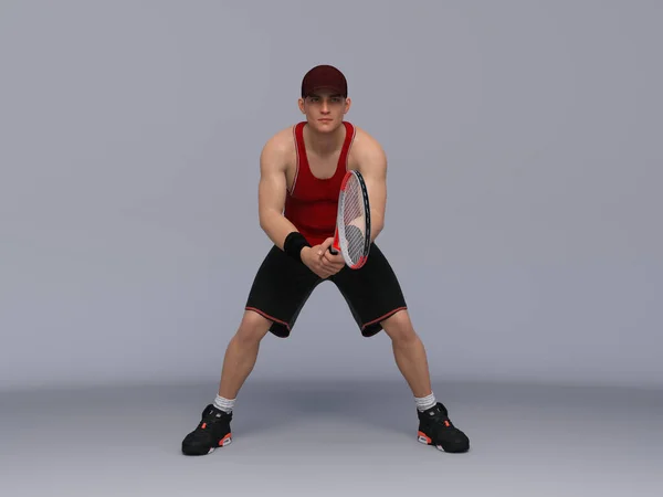 3D Render : Full body portrait of male tennis player is performing and ...