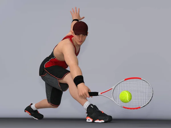 3D Render : Full body portrait of male tennis player is performing and ...