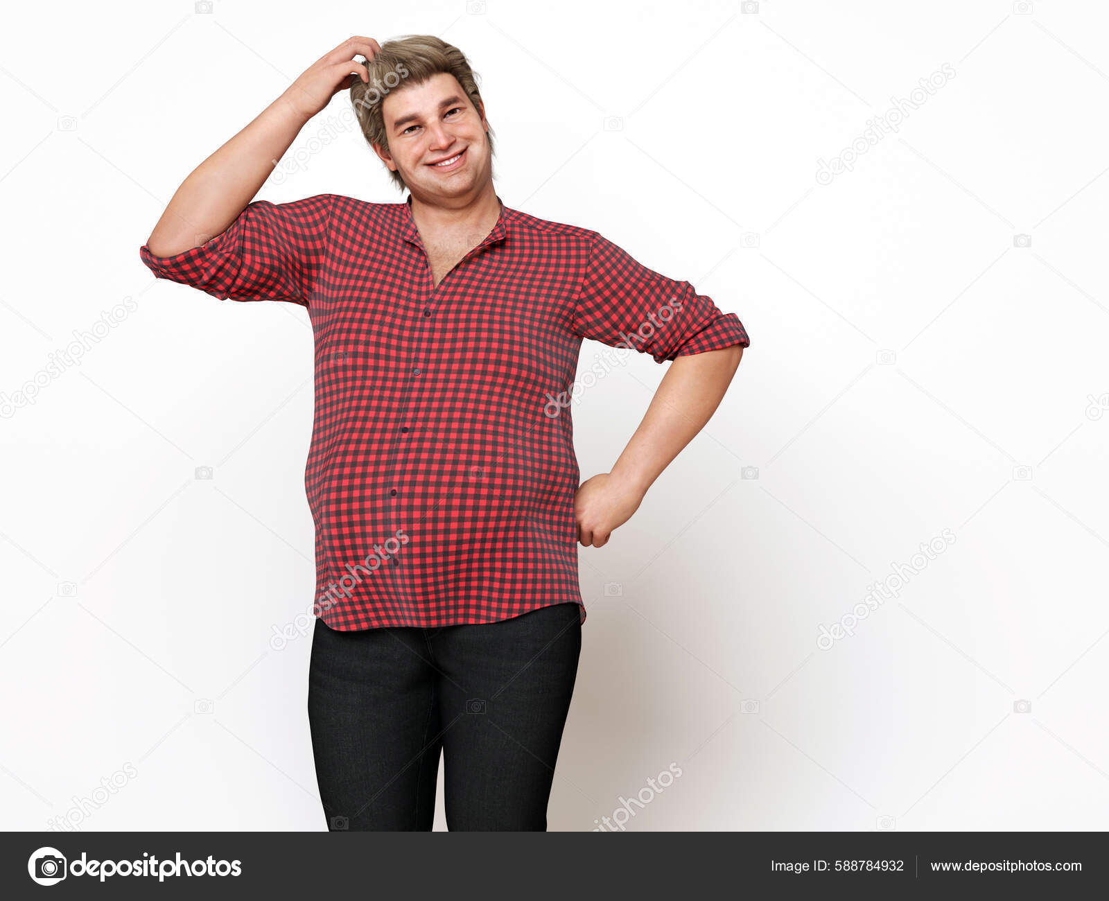 Render Portrait Standing Endomorph Overweight Male Body Type Size Man ...