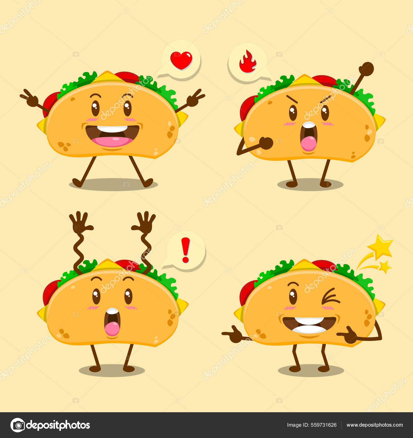 Cute Mexican Taco Character Set Stock Vector Image by ©JuneYap #559731626