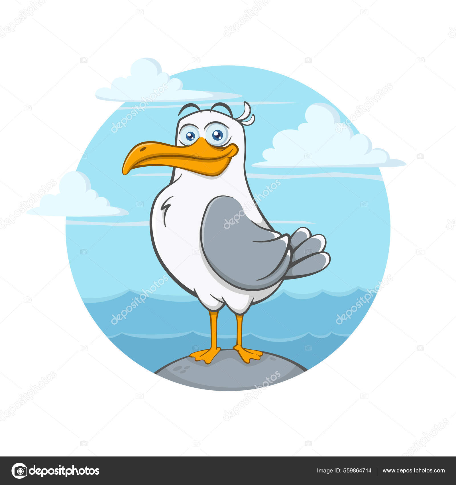 Personaje Gaviota Dibujos Animados Con Fondo Vector de stock #559864714 ...