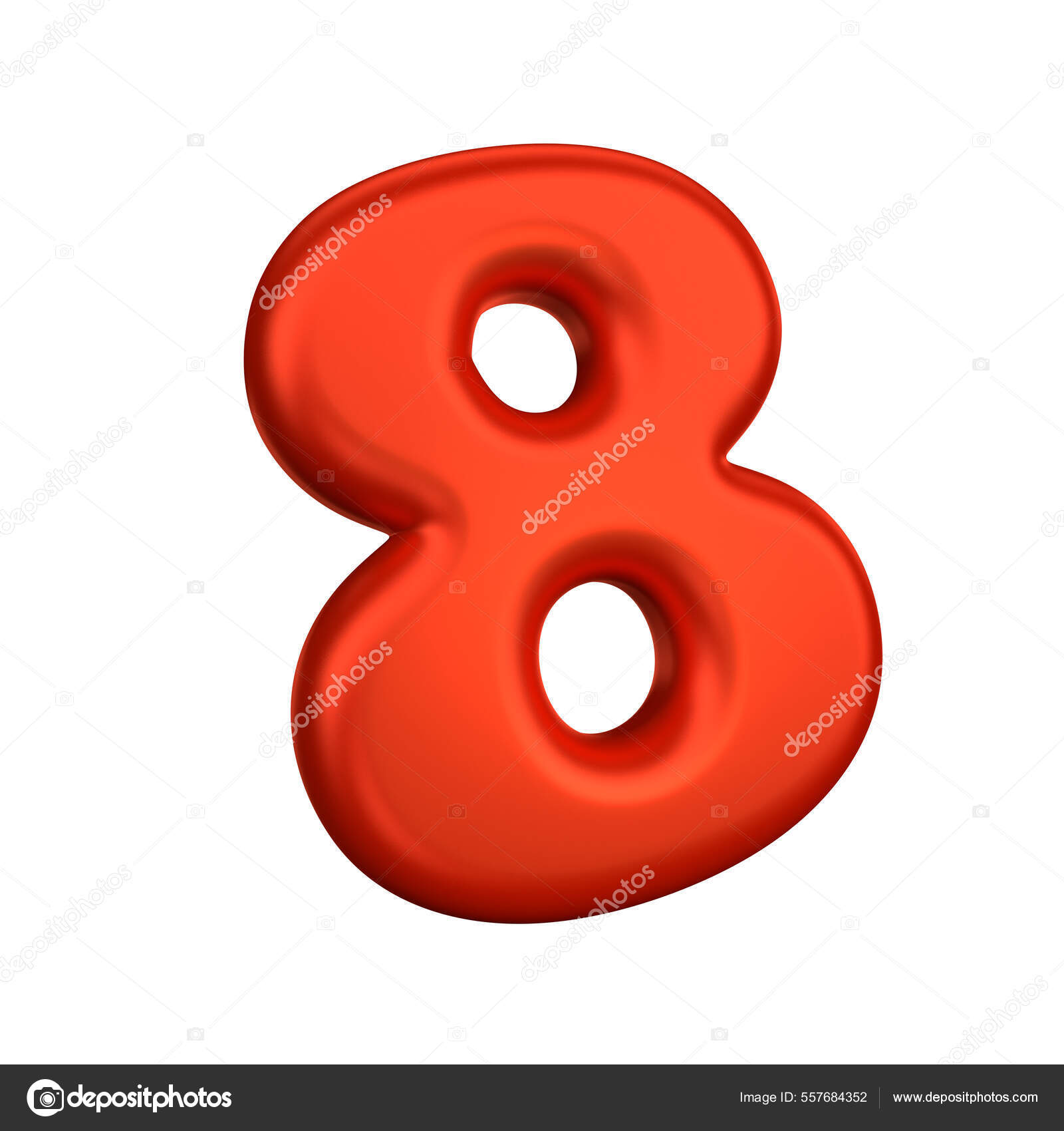 Number Eight Effect Red Color Realistic Reflections Rendering Number ...