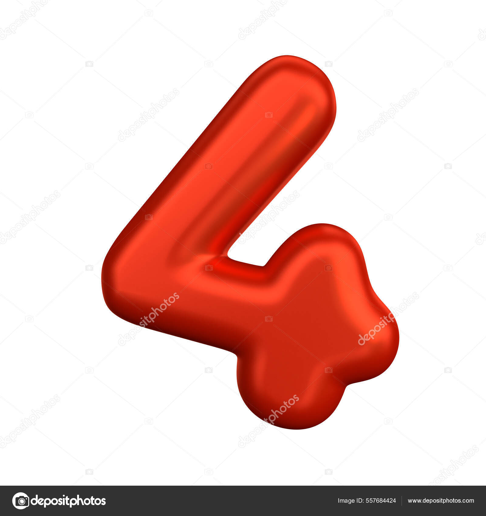 Number Four Effect Red Color Realistic Reflections Rendering Number ...