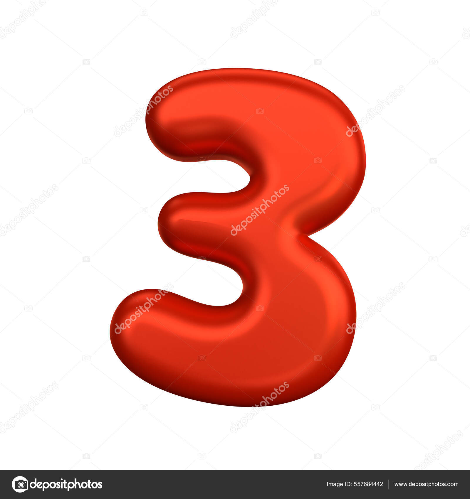 Number Three Effect Red Color Realistic Reflections Rendering Number ...