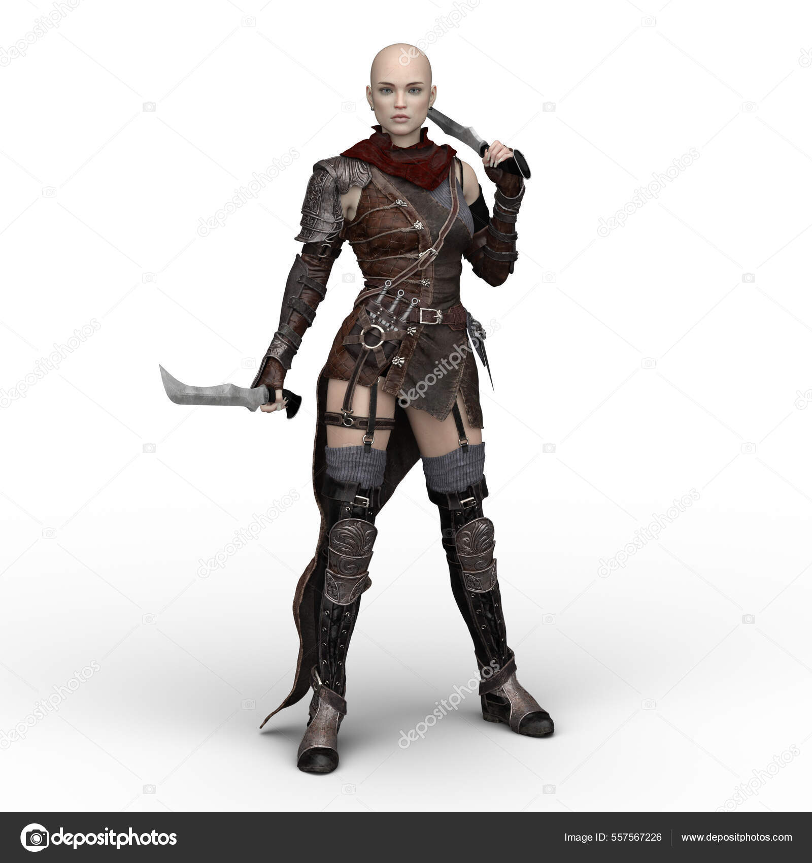 Woman Warrior Dual Blade Weapon Fantasy Render Isolated Stock Photo by ...