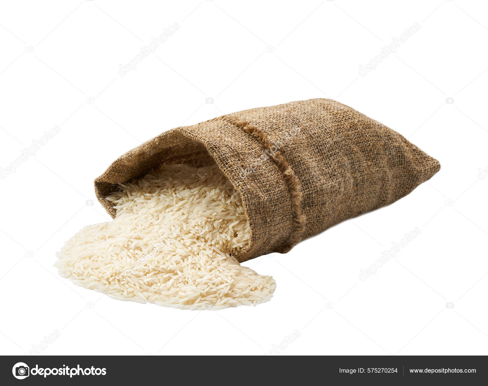 Raw White Basmati Rice Sack Isolated White Background Grains Scattered ...