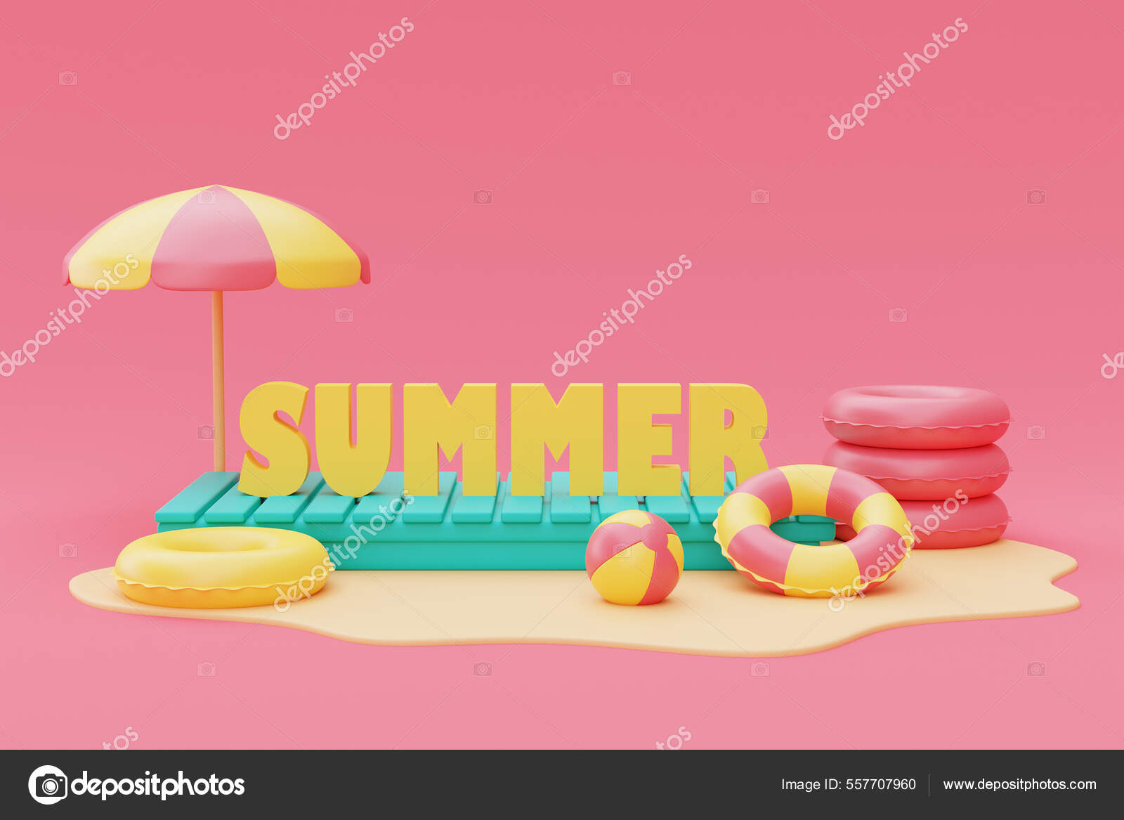 Rendering Summer Vacation Concept Colorfull Summer Elements Minimal ...