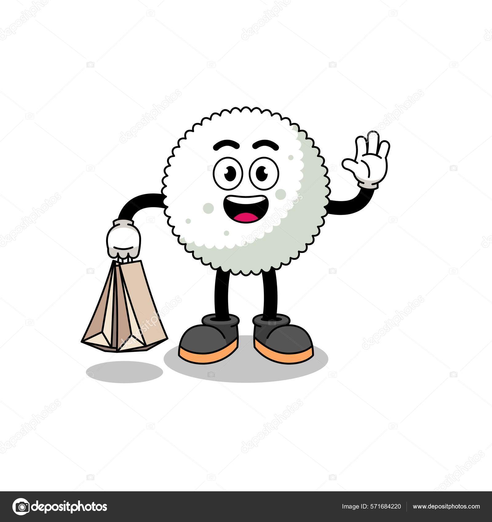 Cartoon Rice Ball Shopping Character Design Stock Vector Image by ...