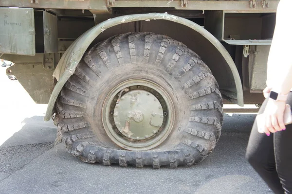 Punctured Flat Tire Military Equipment Armored Personnel Carrier ...