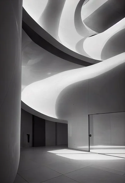 Interior shot of a modern contemporary futuristic chapel, 3d ...