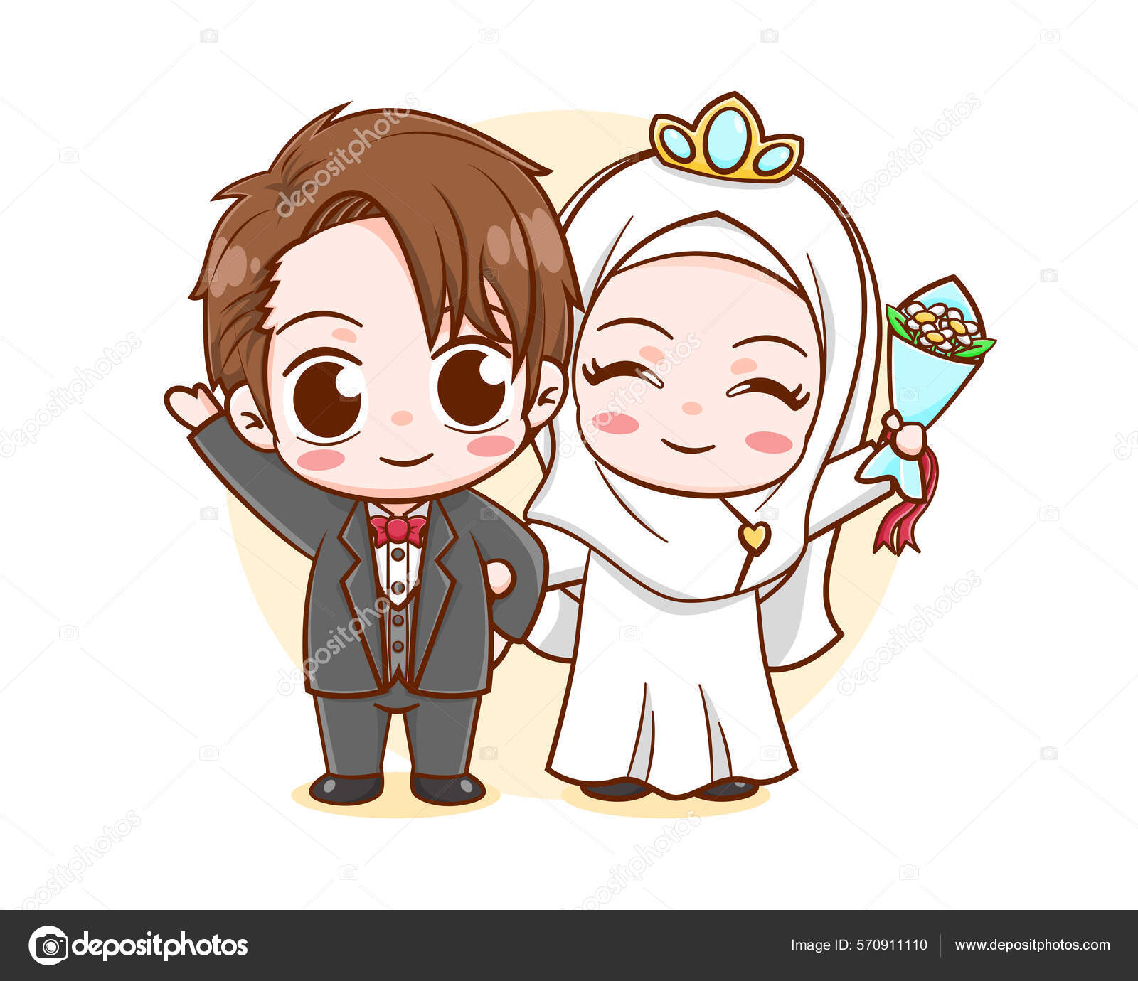 Cute Wedding Muslim Cartoon Character Stock Vector by ©RidStock 570911110